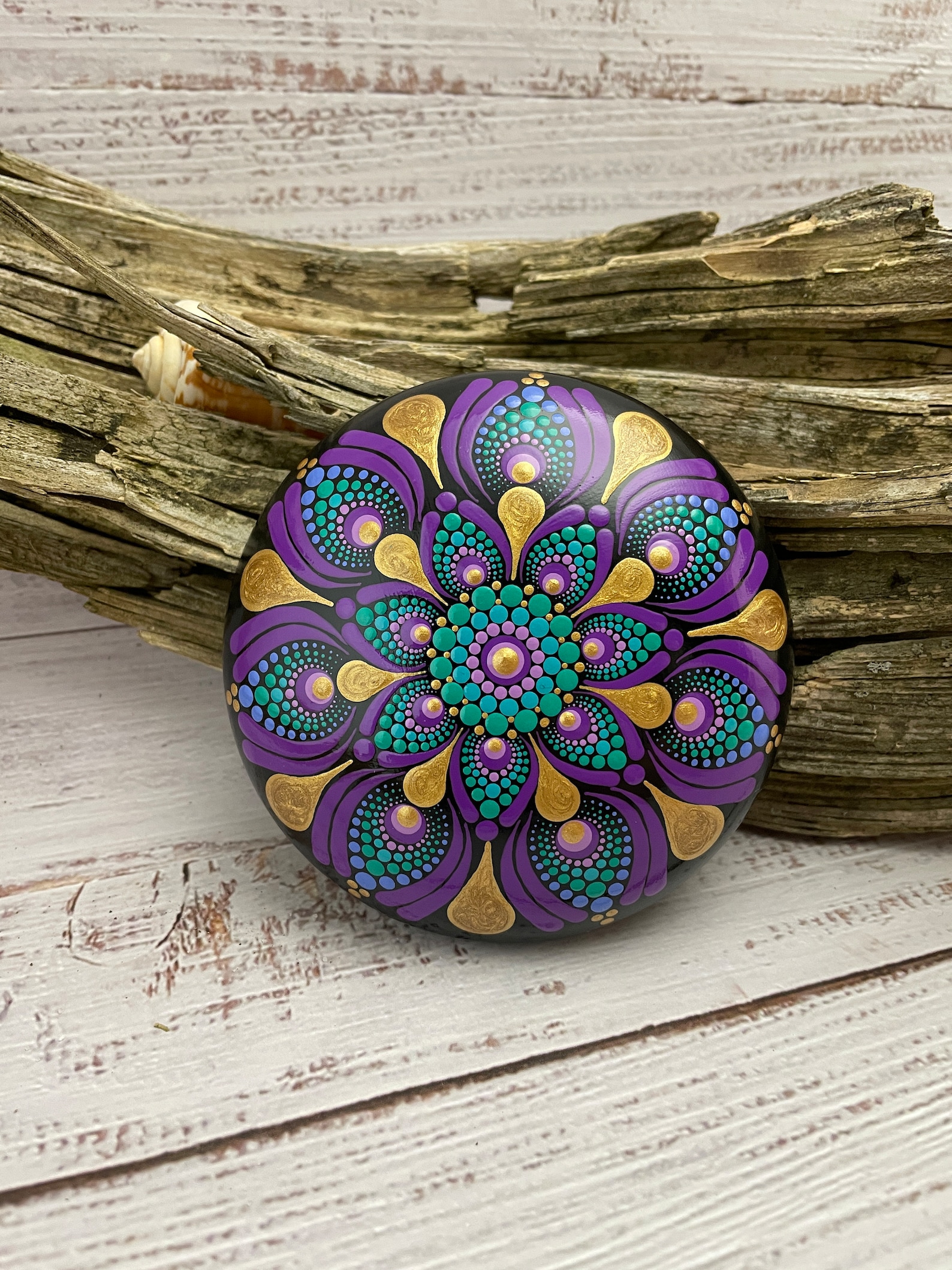 Dot Art Mandala Stone Paperweight Hand Painted Rock Meditation Medium ...