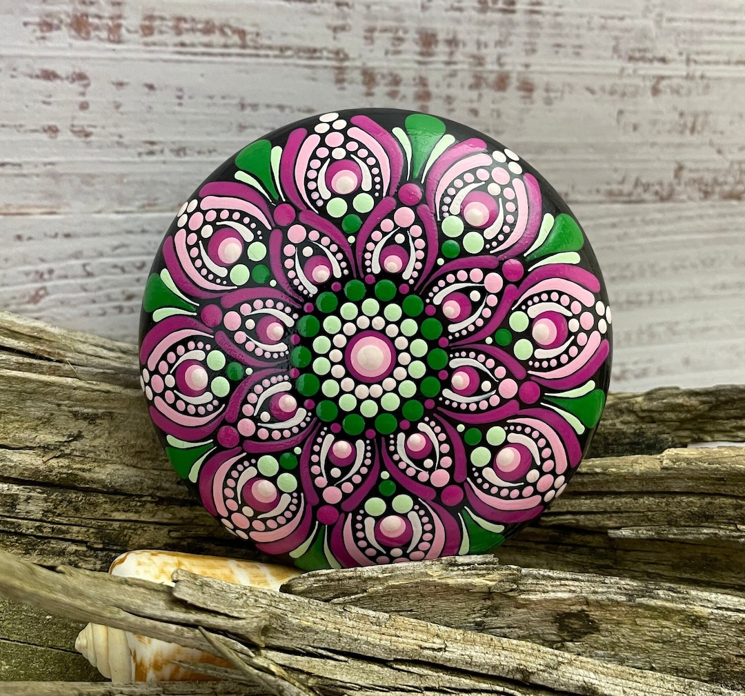 Dot Art Mandala Stone Paperweight Hand Painted Rock Mandala Meditation ...