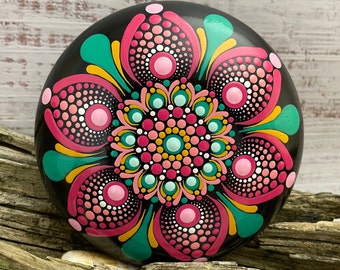 Dot Art Mandala Stone Paperweight Hand Painted Rock Meditation Medium ...