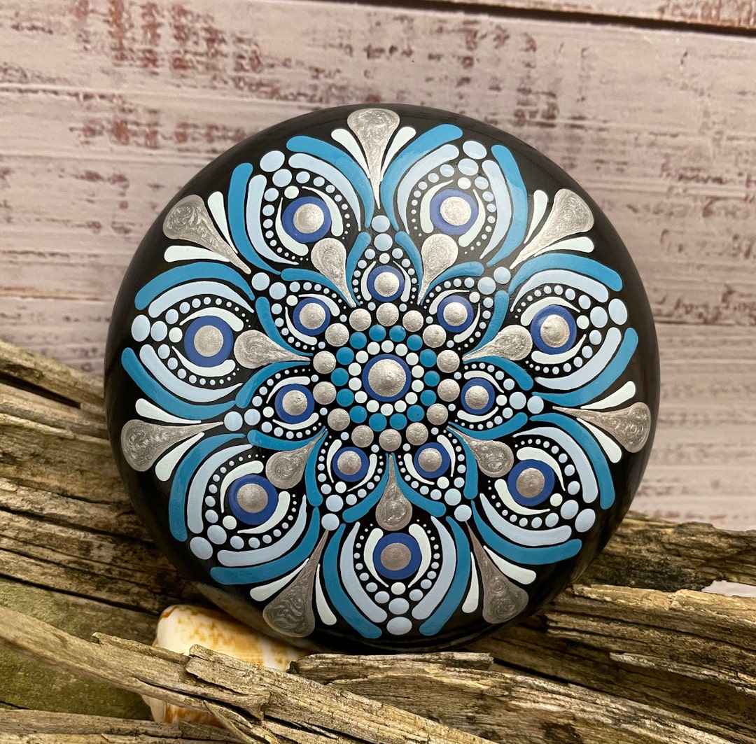 Dot Art Mandala Stone Paperweight Hand Painted Rock Meditation Medium ...