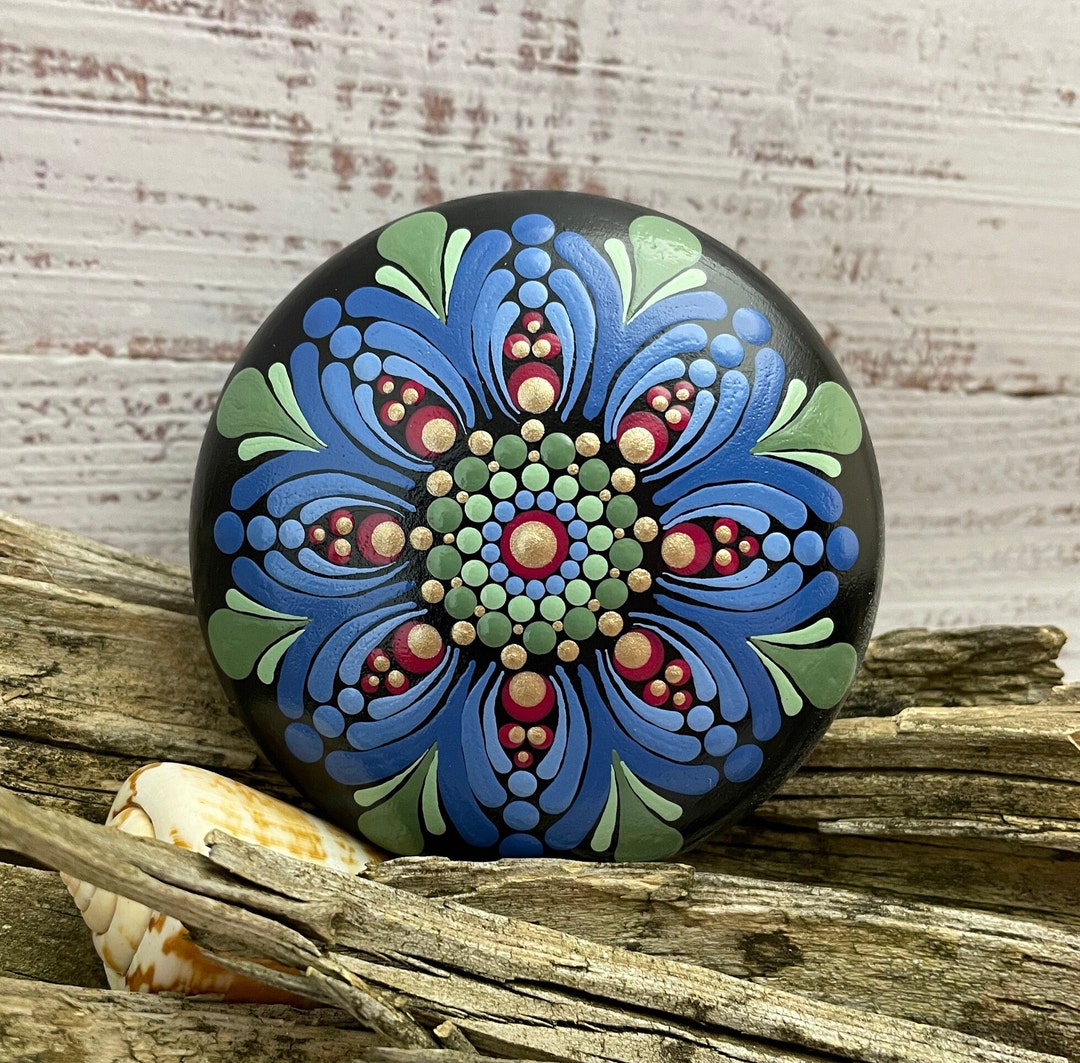 Dot Art Mandala Stone Paperweight Hand Painted Rock Mandala Meditation ...