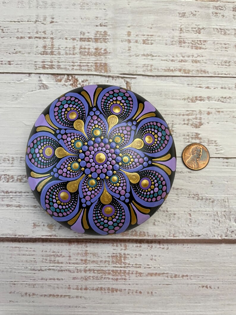 Dot Art Mandala Stone Paperweight Hand Painted Rock Meditation Medium ...