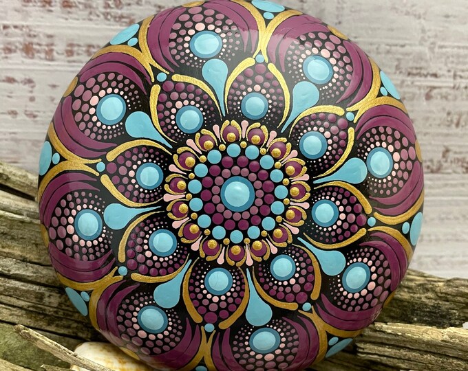 Dot Art Mandala Stone Paperweight Hand Painted Rock Meditation Medium ...