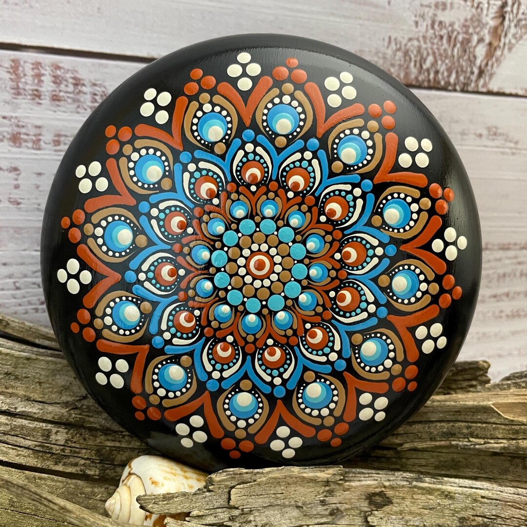 Dot Art Mandala Stone Hand Painted Rock Paperweight Mandala Meditation ...