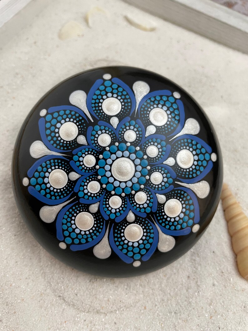 Dot Art Mandala Stone Paperweight Hand Painted Rock Meditation - Etsy