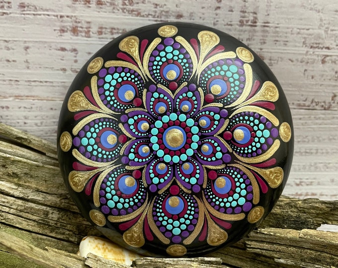 Dot Art Mandala Stone Paperweight Hand Painted Rock Meditation Medium ...