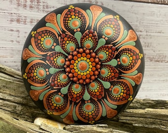Dot Art Mandala Stone Paperweight Hand Painted Rock Meditation Medium ...
