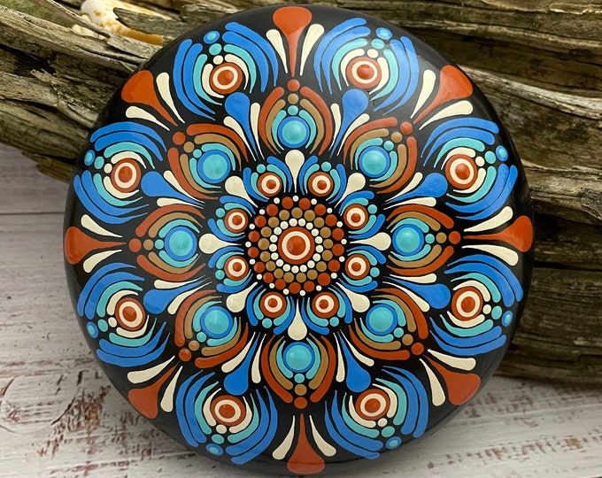 Dot Art Mandala Stone Hand Painted Rock Paperweight Mandala Meditation ...