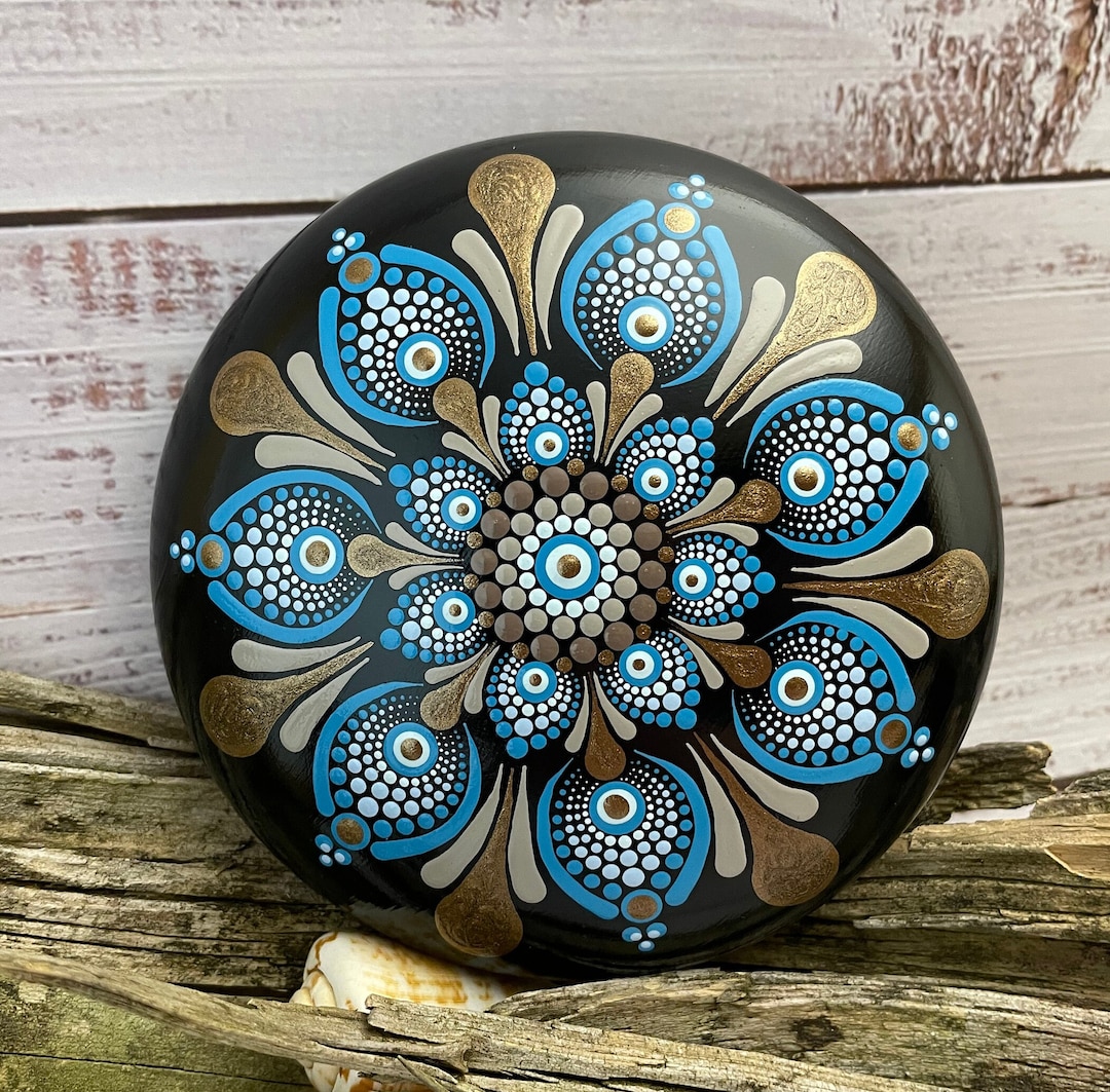 Dot Art Mandala Stone Hand Painted Rock Paperweight Mandala Meditation ...
