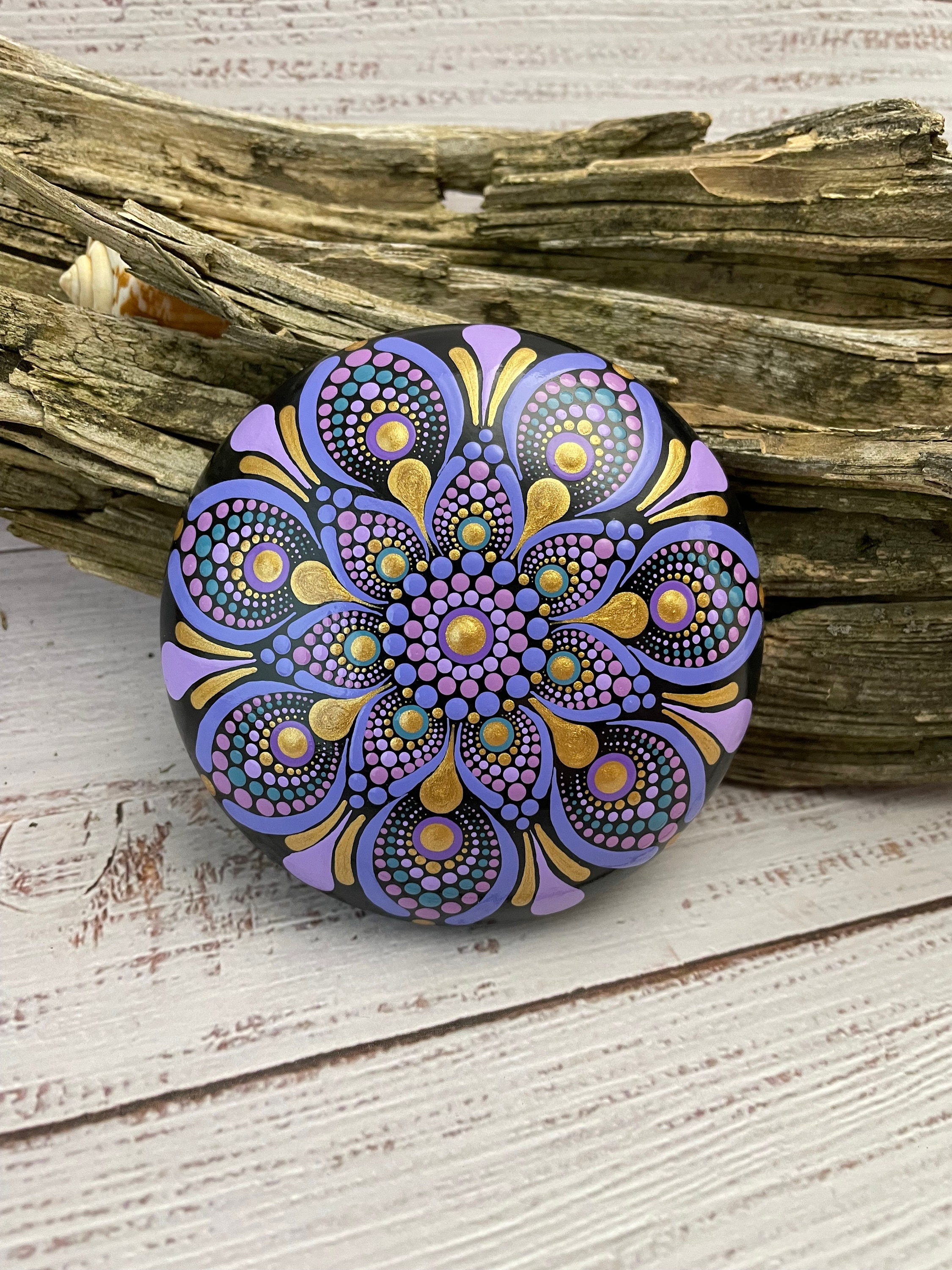 Dot Art Mandala Stone Paperweight Hand Painted Rock Meditation Medium ...