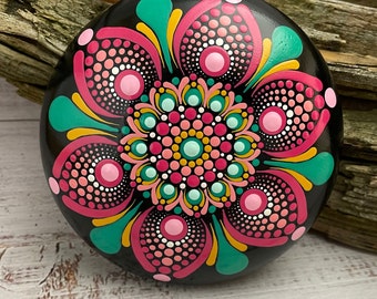 Dot Art Mandala Stone Hand Painted Rock Paperweight Mandala Meditation ...