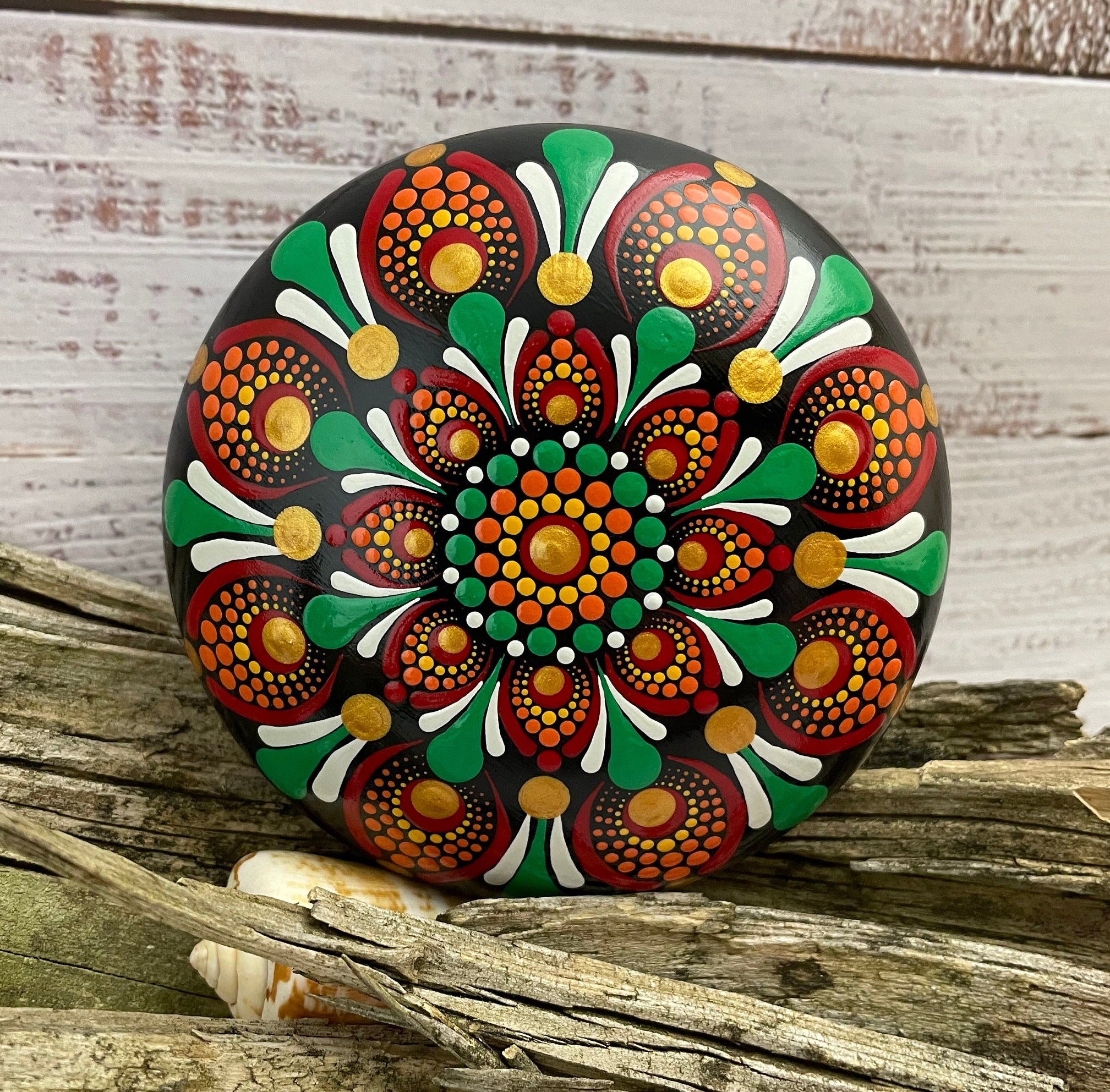 Dot Art Mandala Stone Paperweight Hand Painted Rock Meditation Medium ...