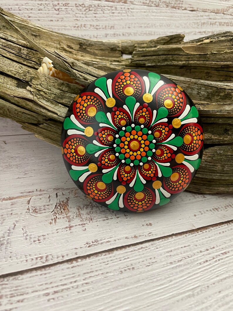 Dot Art Mandala Stone Paperweight Hand Painted Rock Meditation Medium ...