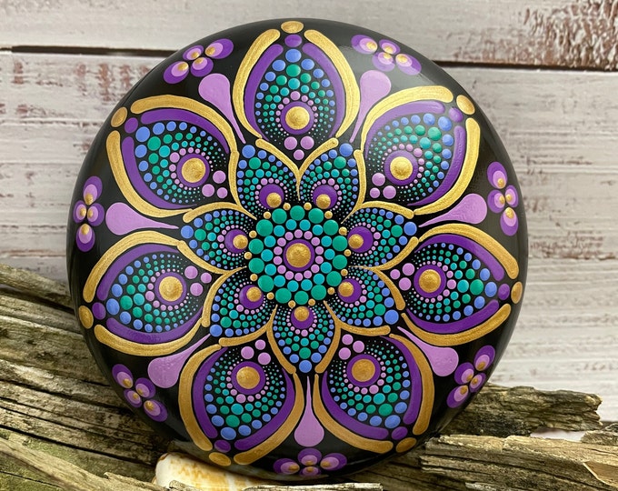 Dot Art Mandala Stone Hand Painted Rock Paperweight Mandala Meditation ...
