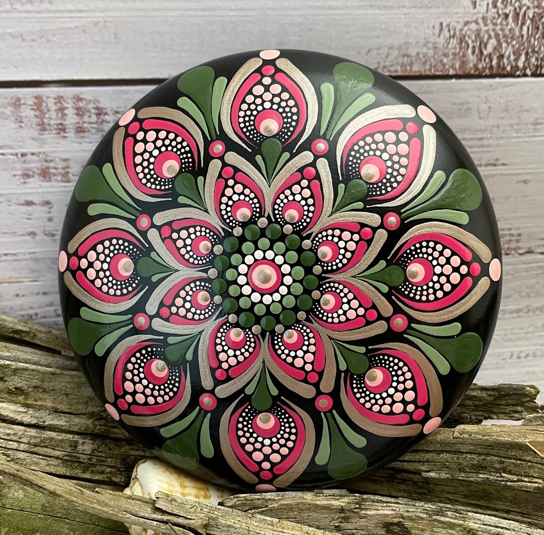 Dot Art Mandala Stone Hand Painted Rock Paperweight Mandala Meditation ...