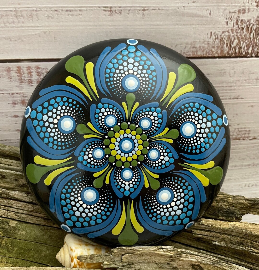 Dot Art Mandala Stone Hand Painted Rock Paperweight Mandala Meditation ...