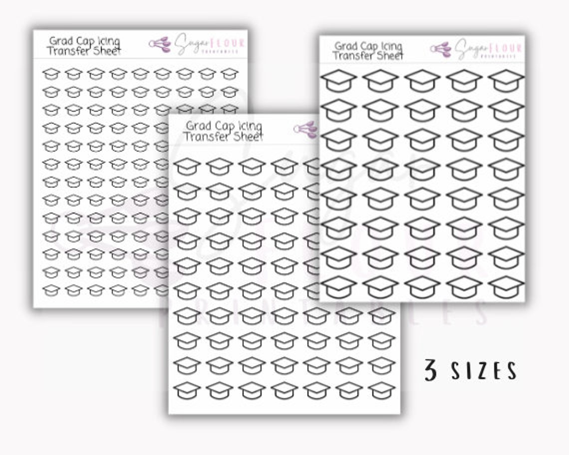 Graduation Cap Royal Icing Transfer Sheets Royal Icing Template Royal Icing Design Grad Cap ...