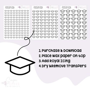 Graduation Cap Royal Icing Transfer Sheets | Royal Icing Template | Royal Icing Design | Grad ...