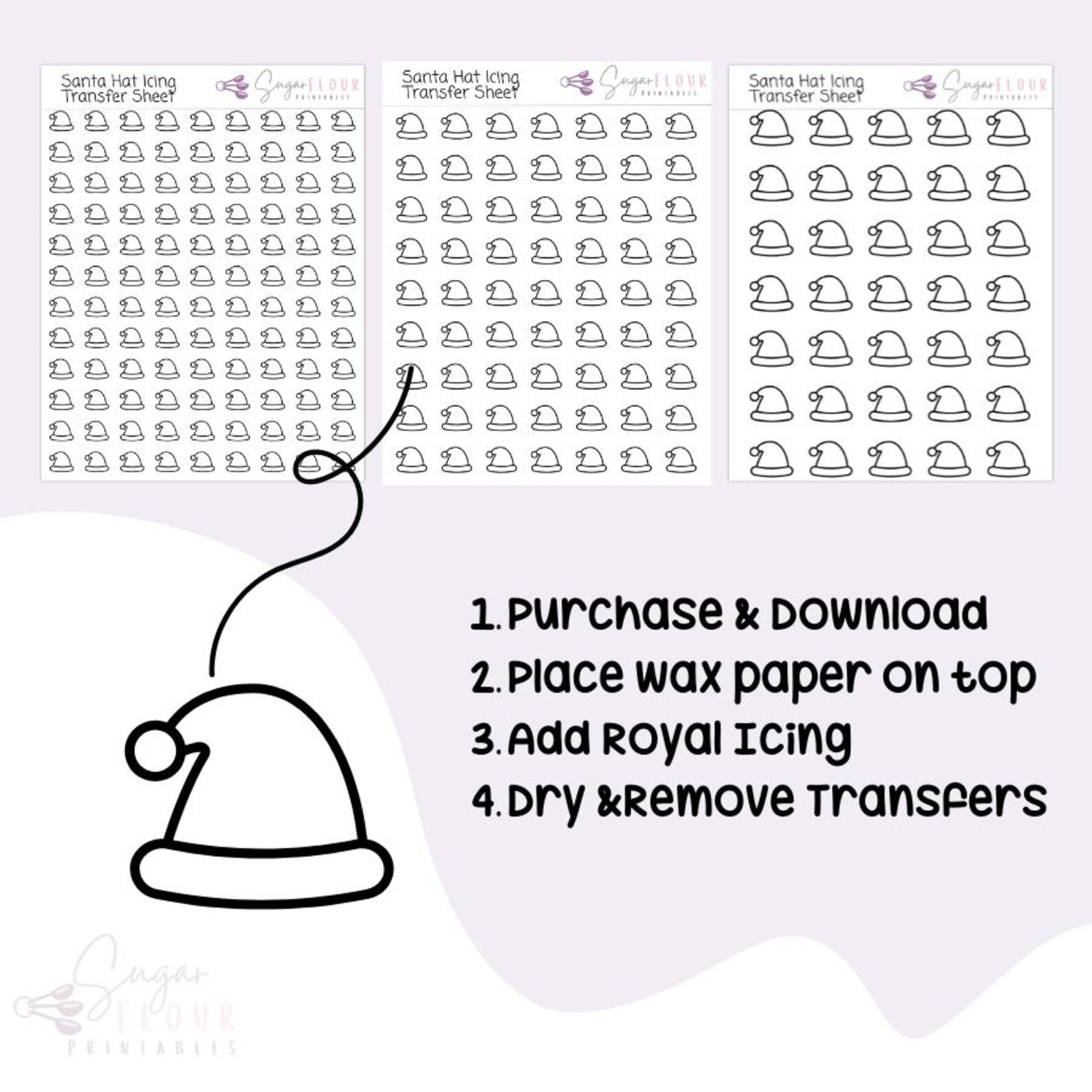 Santa Hat Royal Icing Transfer Sheets | Royal Icing Template | Royal ...