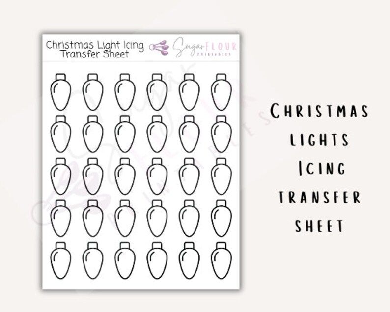 Christmas Lights Royal Icing Transfer Sheets Royal Icing Template Royal ...