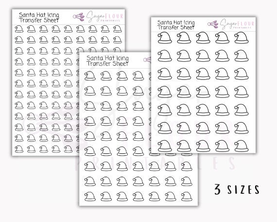 Santa Hat Royal Icing Transfer Sheets Royal Icing Template Royal Icing ...