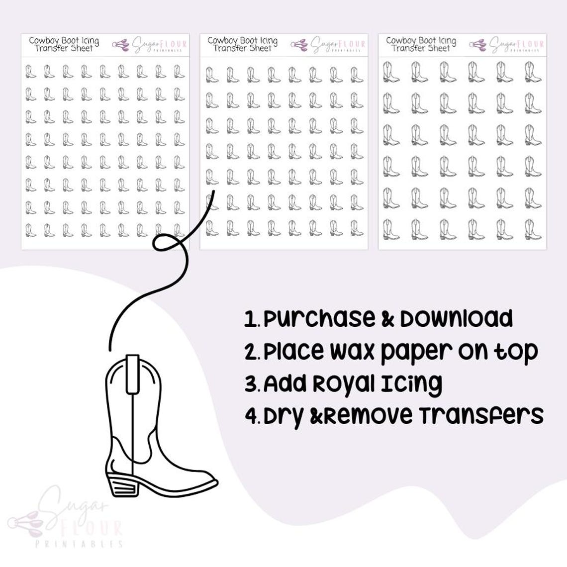 Cowboy Boot Royal Icing Transfer Sheets | Royal Icing Template | Royal ...
