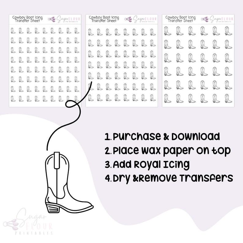 Cowboy Boot Royal Icing Transfer Sheets | Royal Icing Template | Royal ...