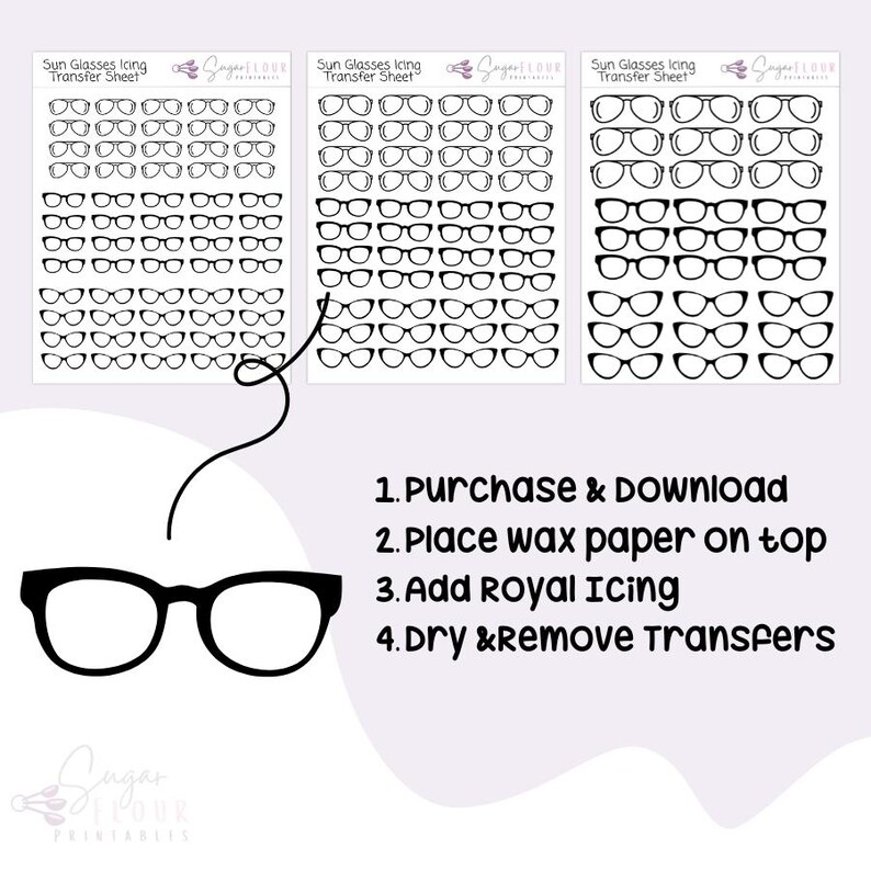 Sunglasses Royal Icing Transfer Sheets | Royal Icing Template | Royal ...