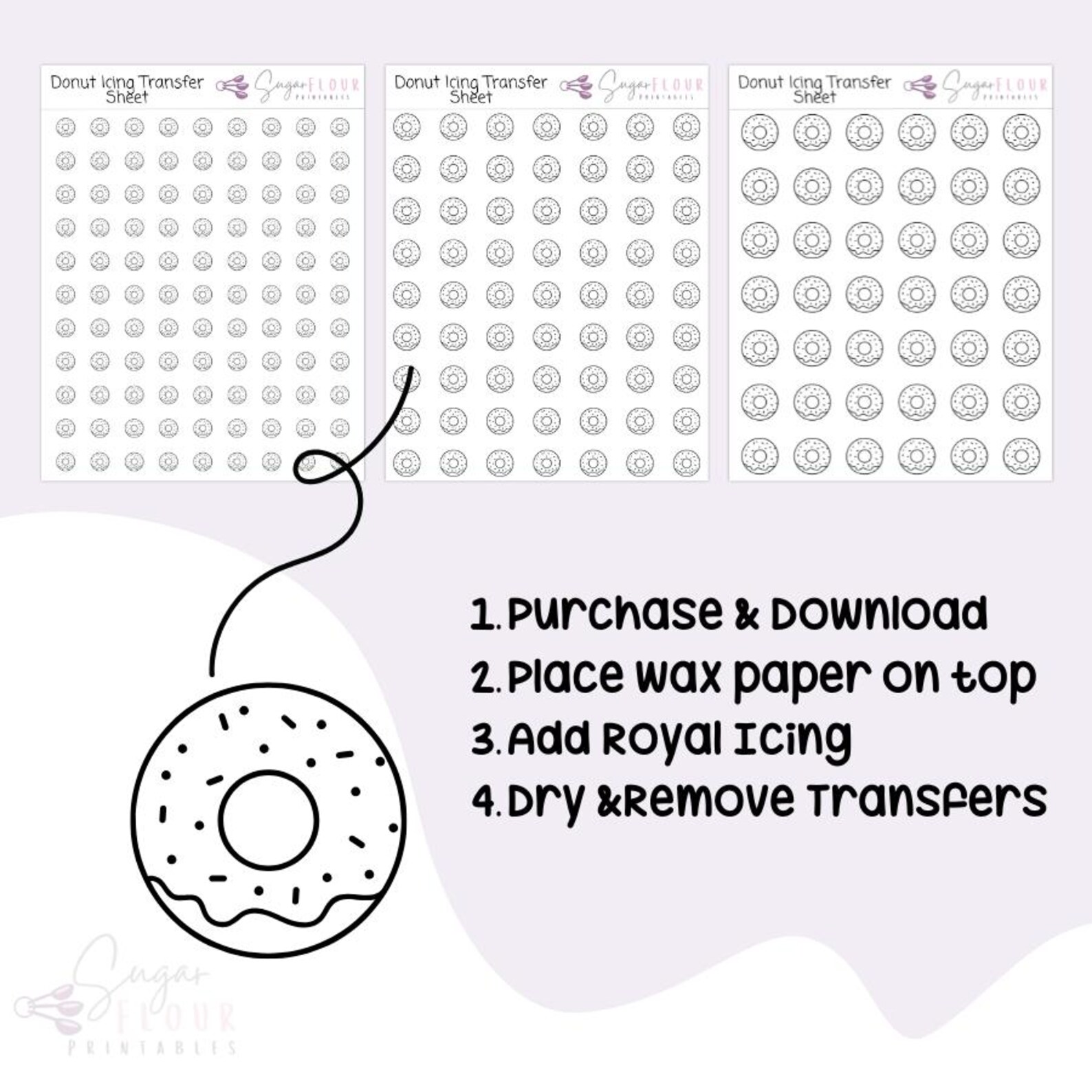 Donut Royal Icing Transfer Sheets | Royal Icing Template | Royal Icing ...