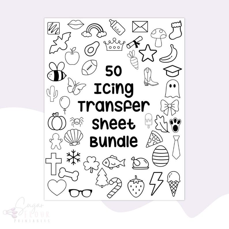50 Royal Icing Transfer Sheet Bundle | Royal Icing Template | Royal ...