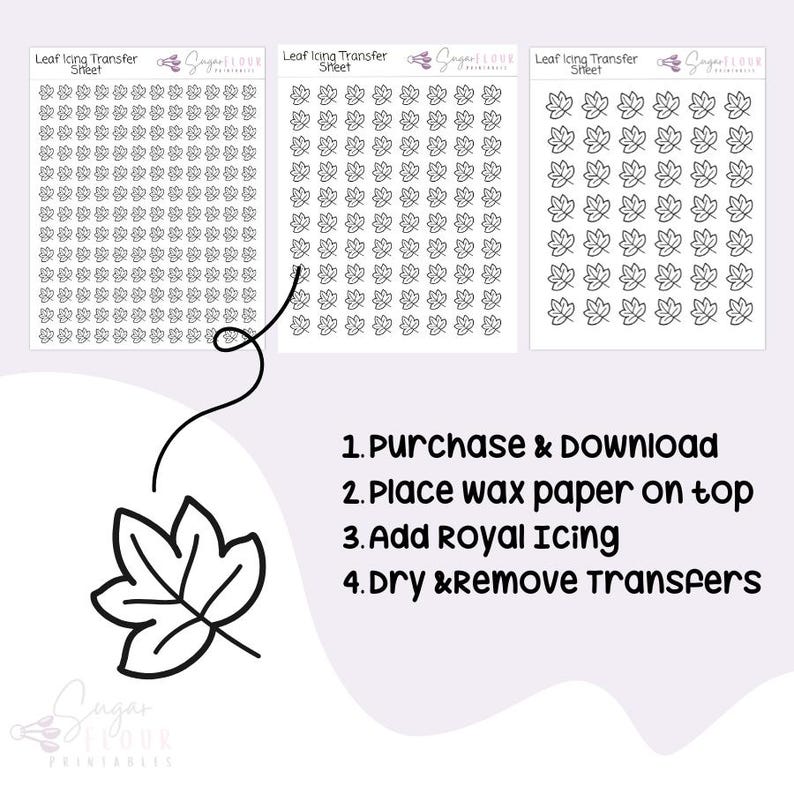 Leaf Royal Icing Transfer Sheets | Royal Icing Template | Royal Icing ...