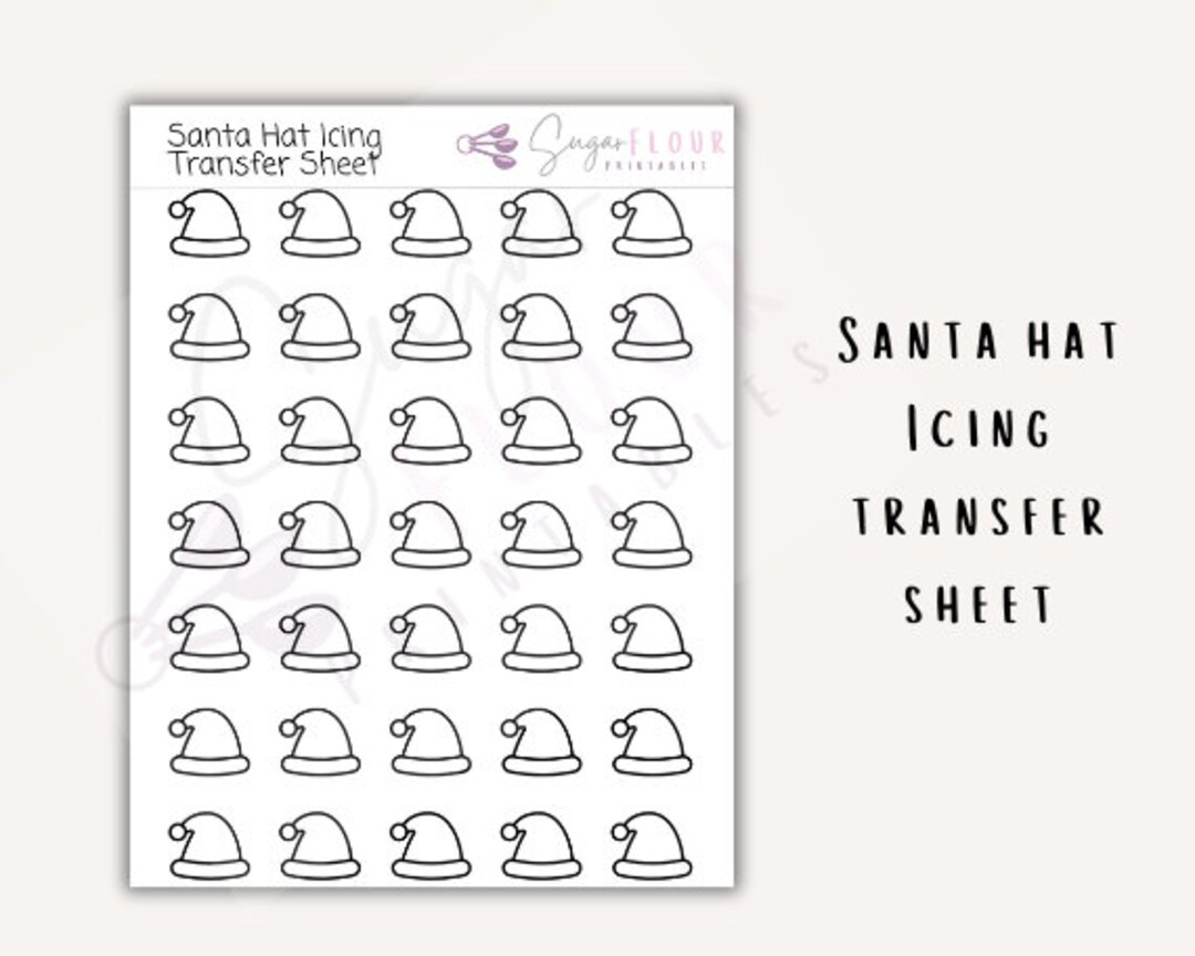 Santa Hat Royal Icing Transfer Sheets Royal Icing Template Royal Icing ...