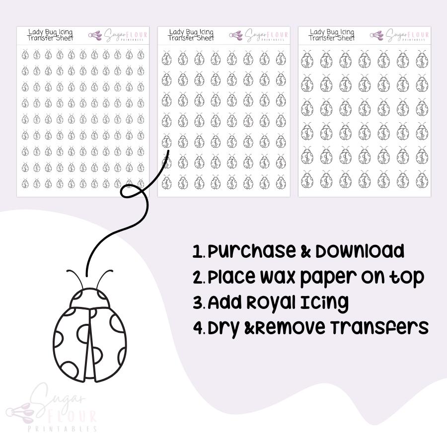 Lady Bug Royal Icing Transfer Sheets | Royal Icing Template | Royal ...