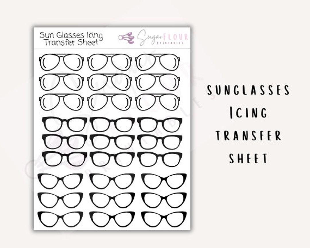 Sunglasses Royal Icing Transfer Sheets Royal Icing Template Royal Icing ...