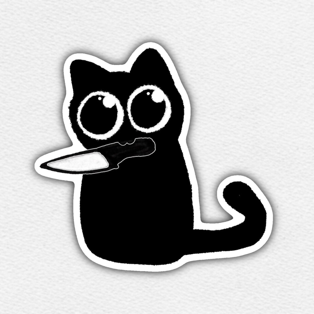 Sticker "innocent Black Cat" | Cute | Meme | Kitten | Doodle | Knife ...