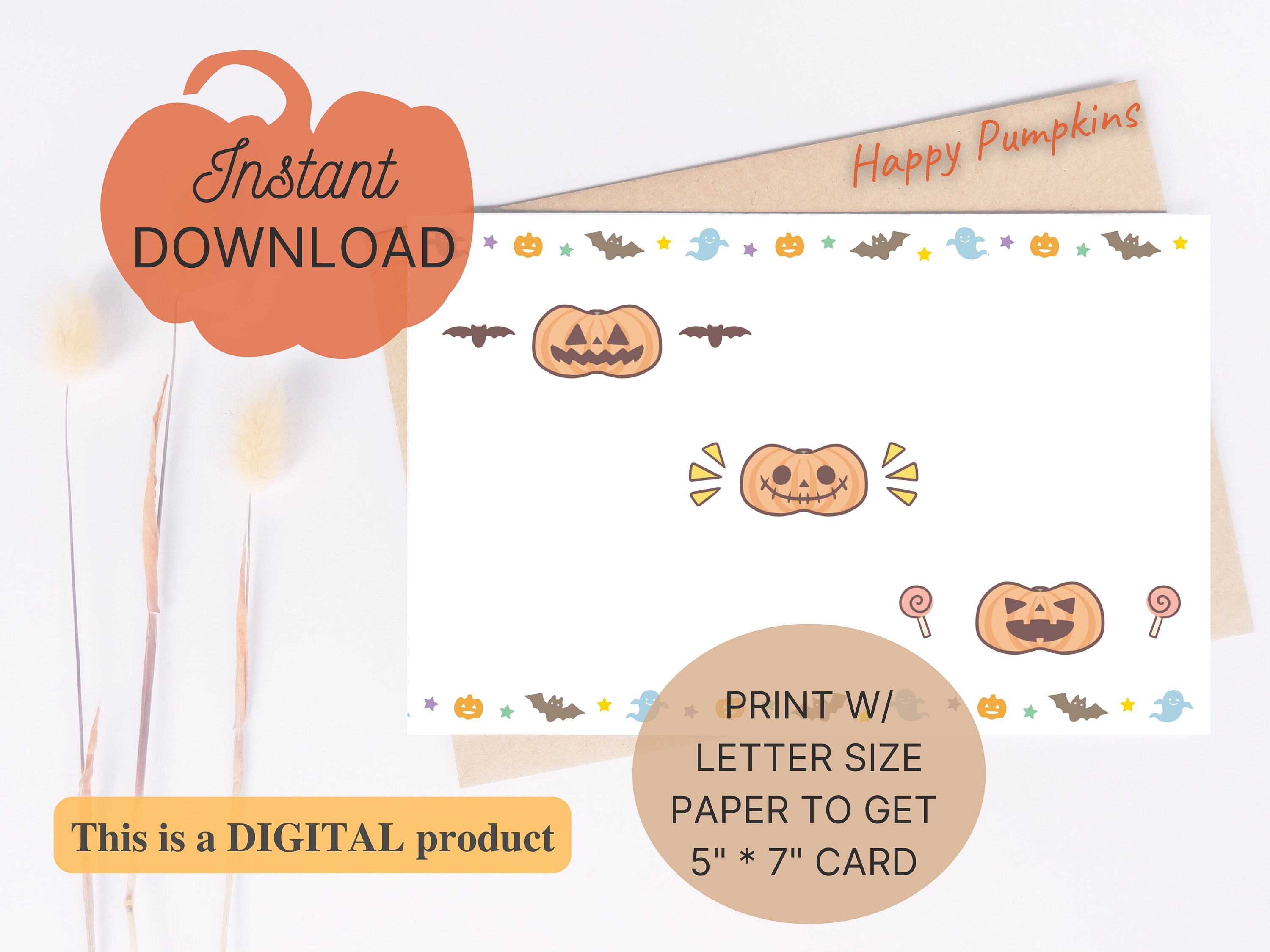 Printable Halloween Card Set |cute Halloween Card |digital Download ...