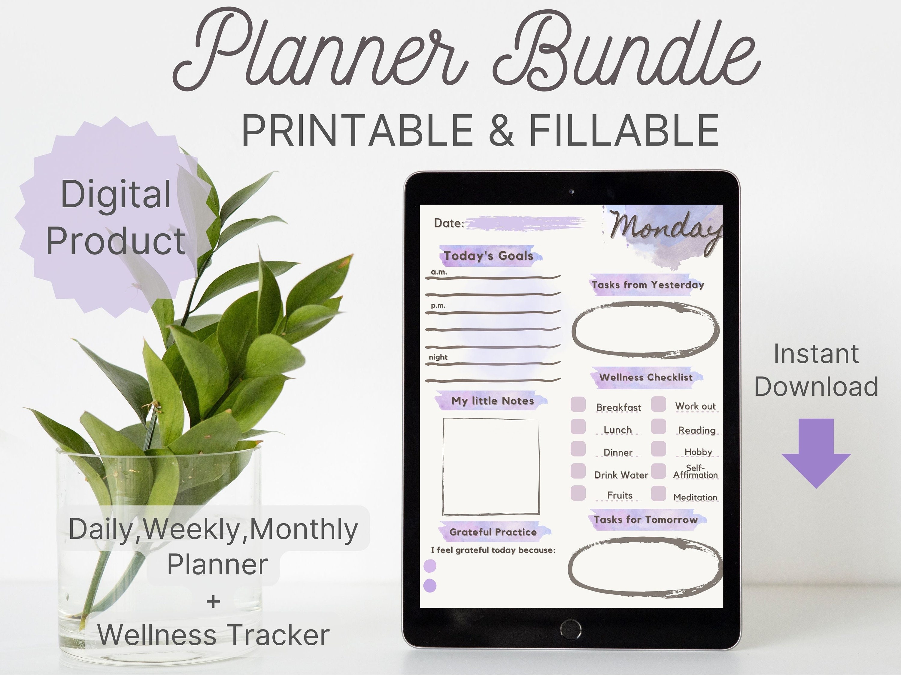 Editable Printable Planner Bundle| Daily Planner| Weekly Planner ...