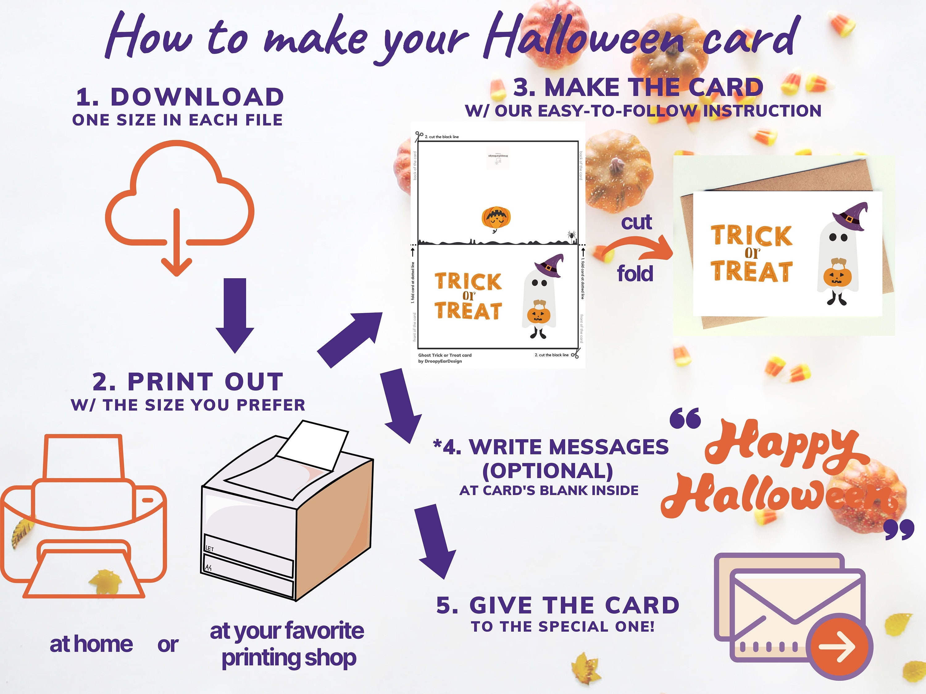 Printable Halloween Card Set |cute Halloween Card |digital Download ...