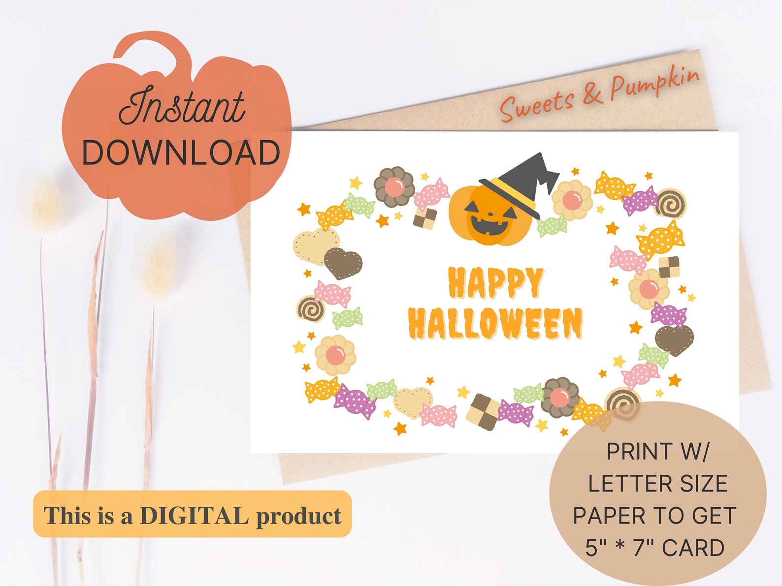 Printable Halloween Card Set |cute Halloween Card |digital Download ...