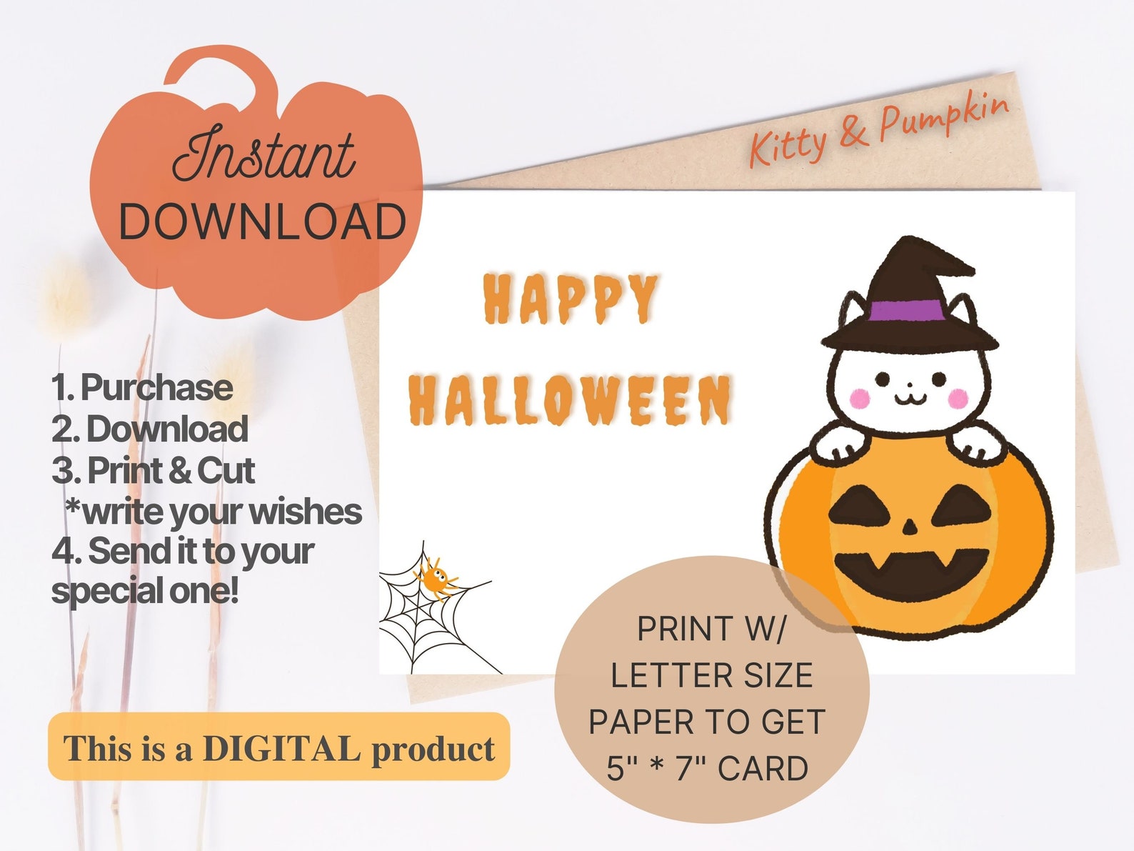Printable Halloween Card Set |cute Halloween Card |digital Download ...
