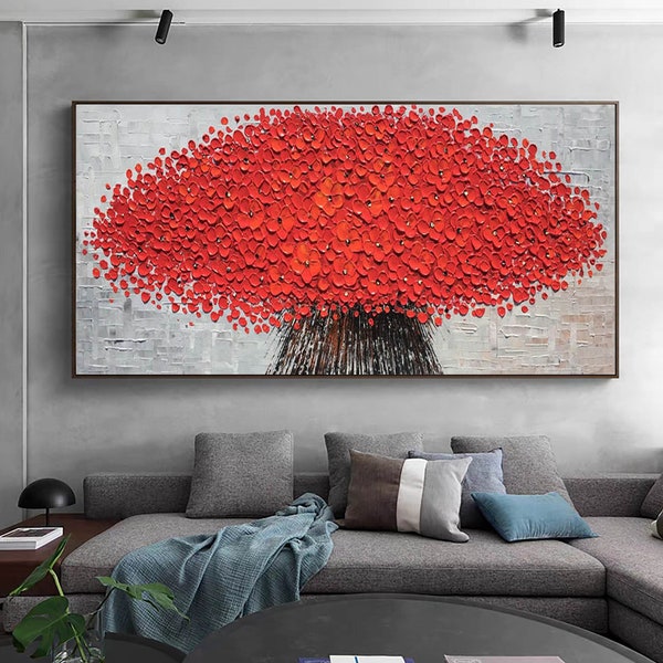 Red Tree Painting - Etsy