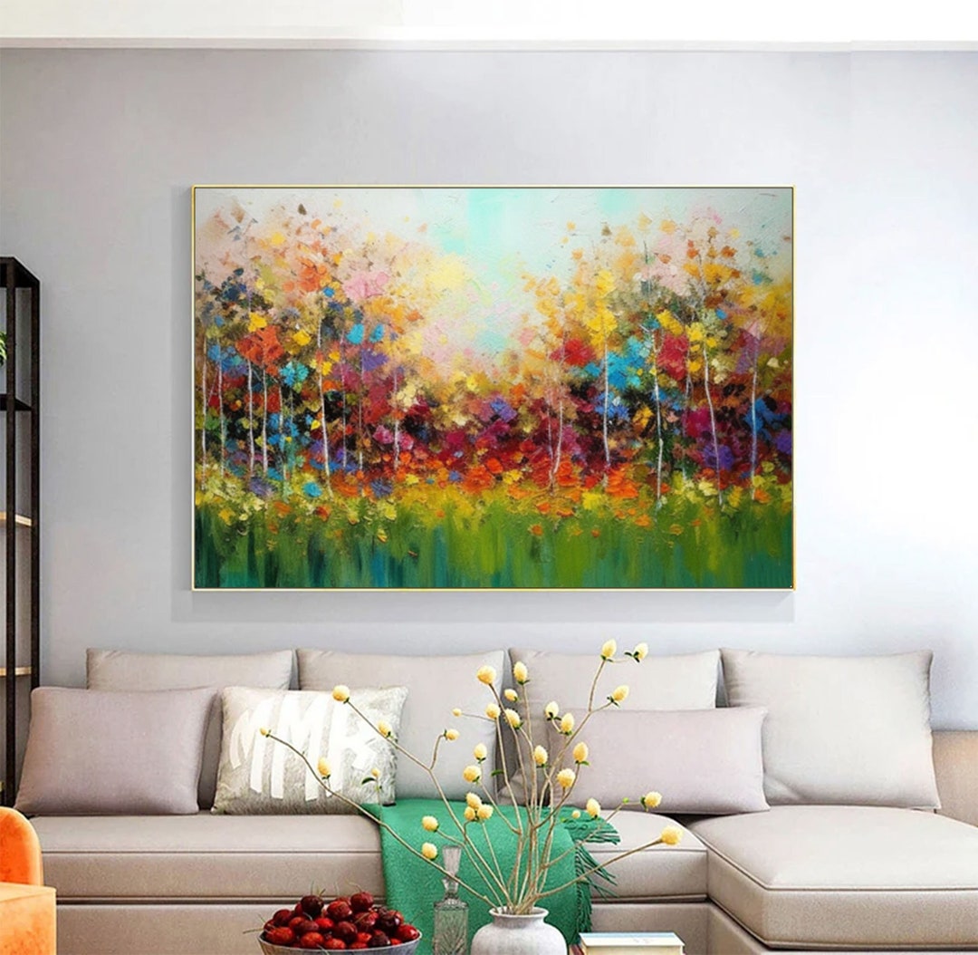 Large Abstract Forest Oil Painting: Colorful Blooming Tree Art - Etsy