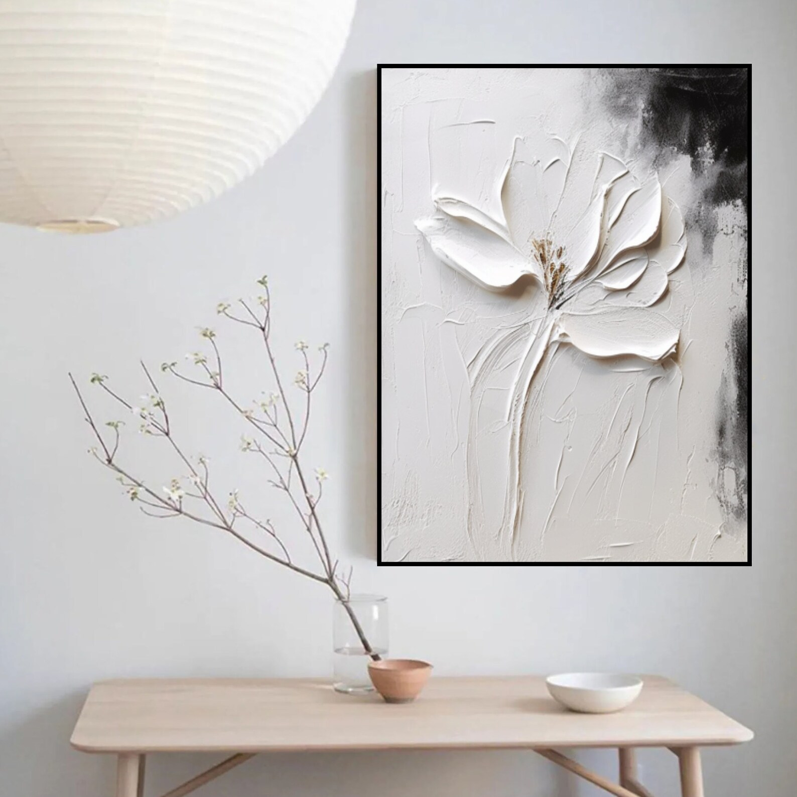 White Texture Flower Painting: Large Abstract Floral Wall Art - Etsy