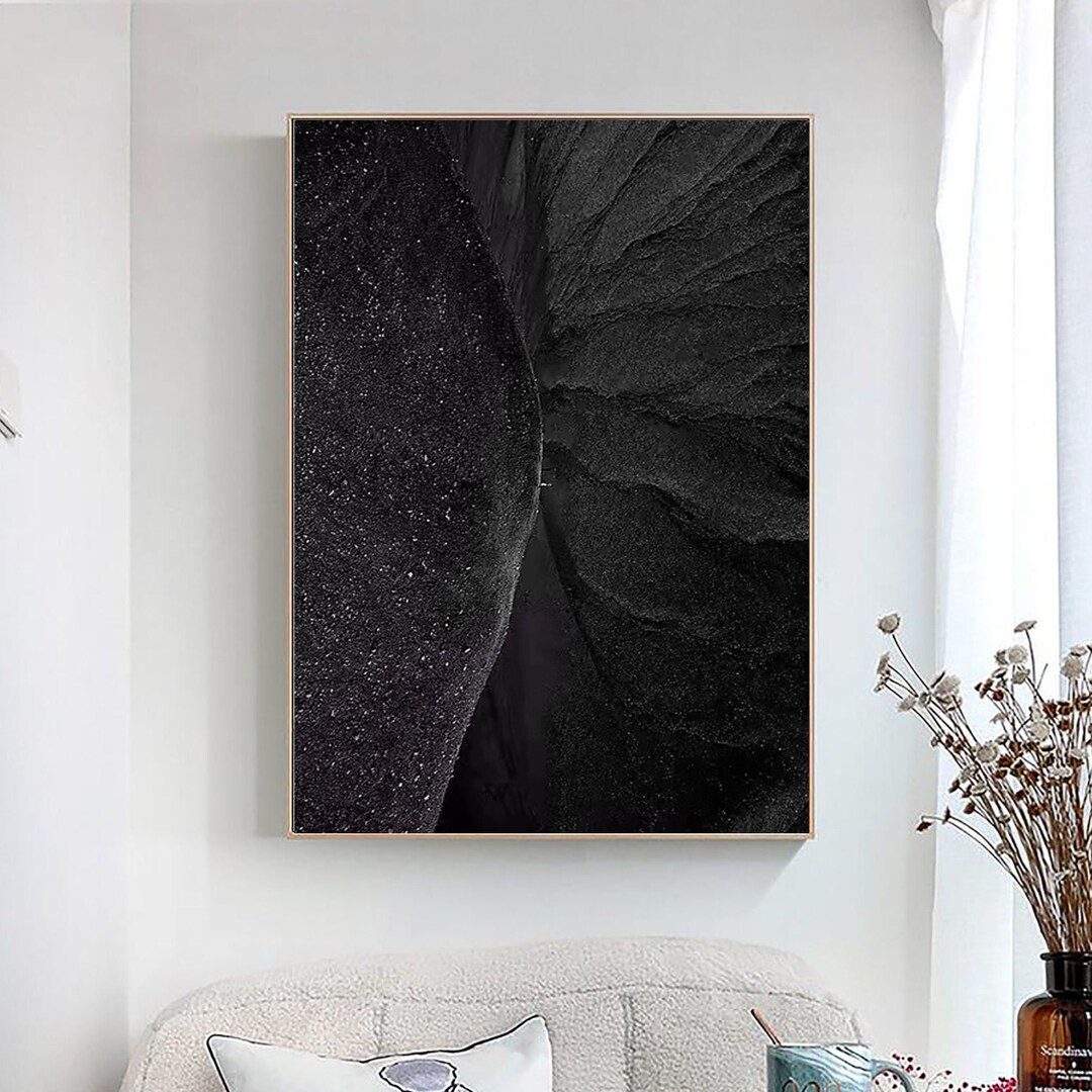 Black 3D Texture Painting: Minimalist Plaster Art, Modern Boho Decor - Etsy