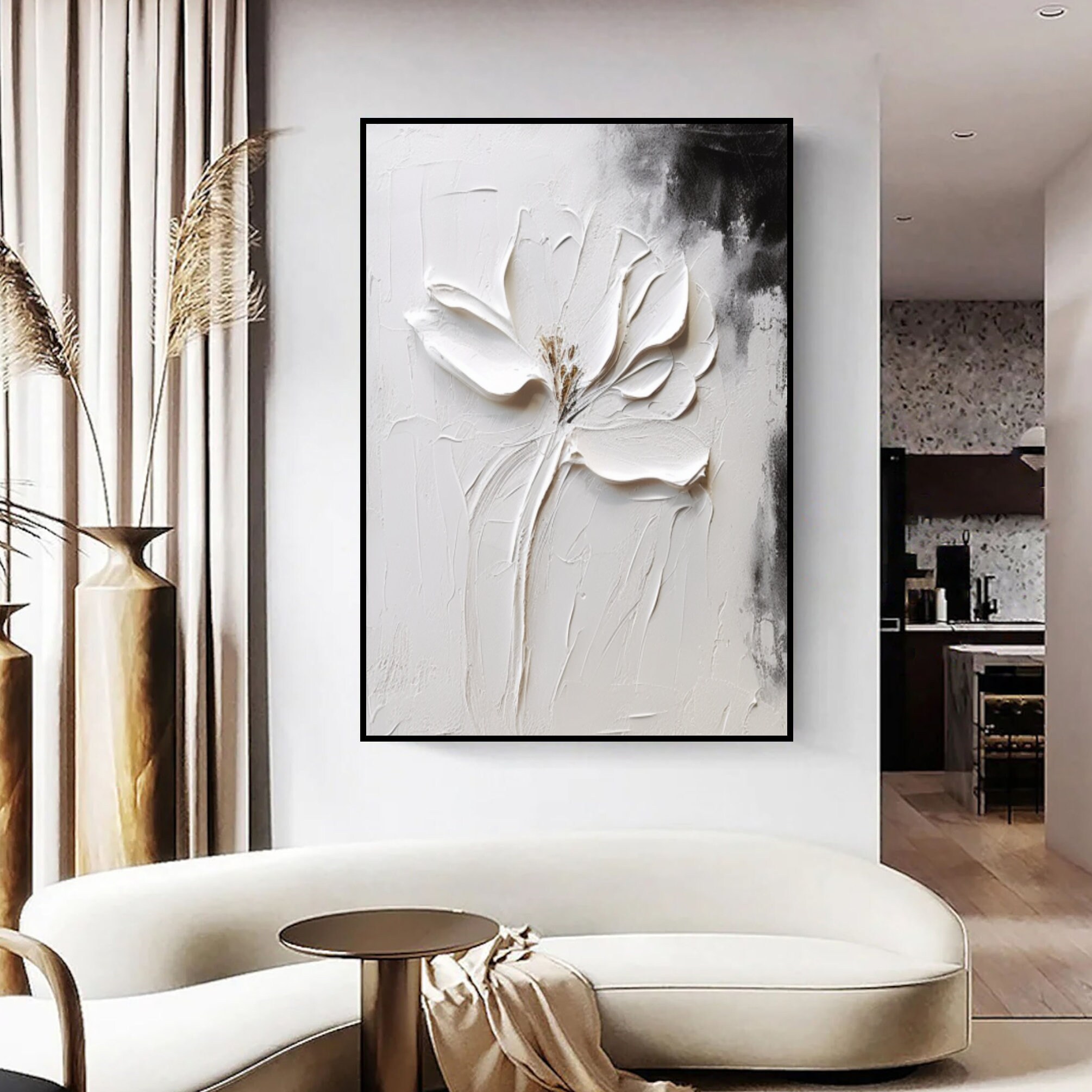 White Texture Flower Painting: Large Abstract Floral Wall Art - Etsy