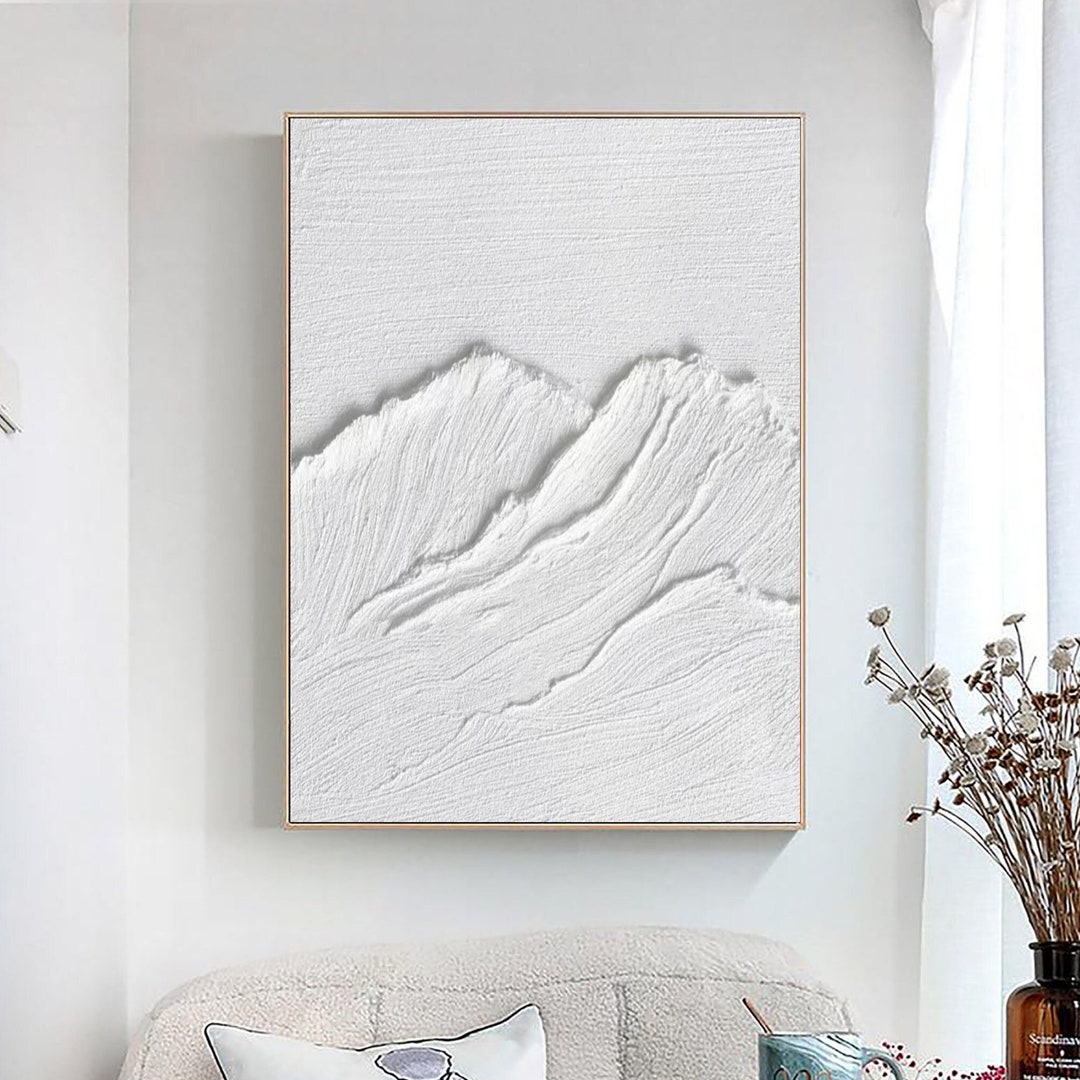 Large White 3D Plaster Painting: Abstract Mountain Textured Art - Etsy