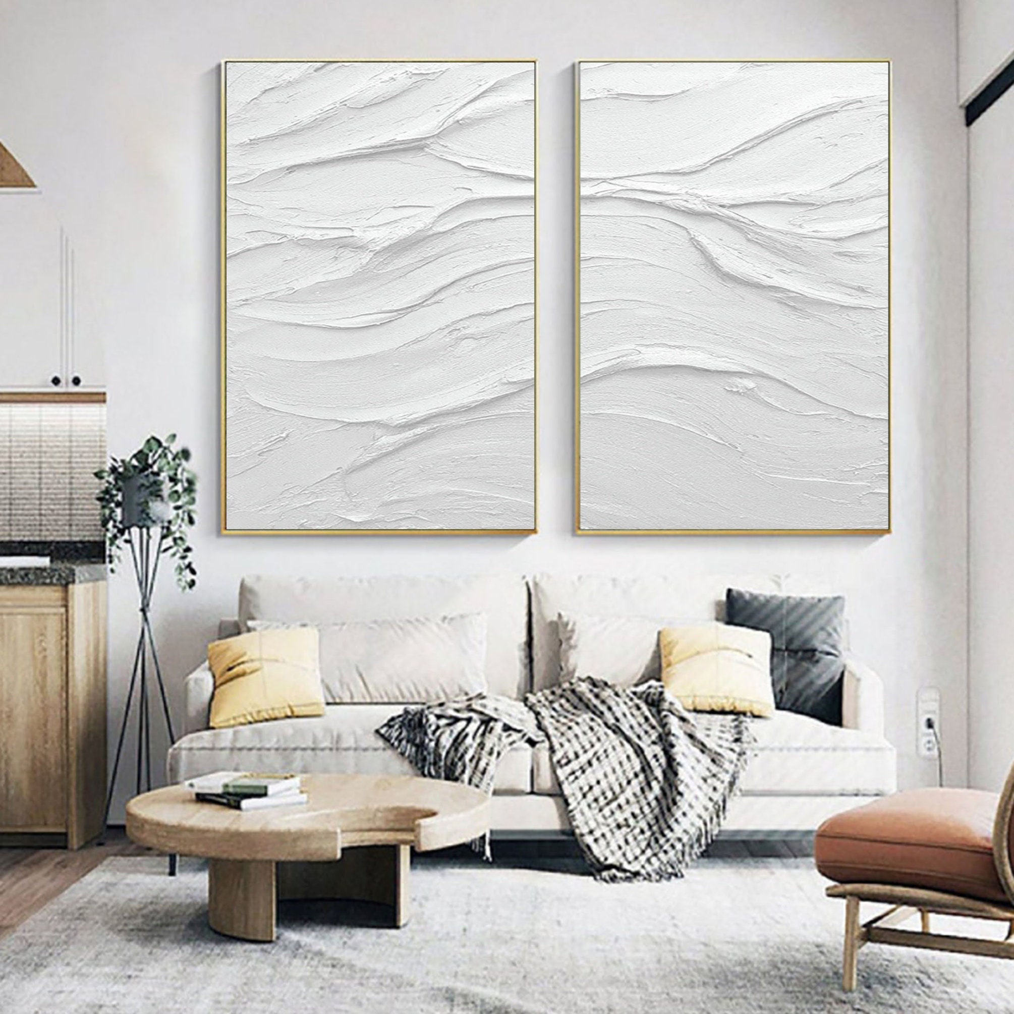 White Painting White 3D Textured Painting White Wall Painting Set of 2 ...
