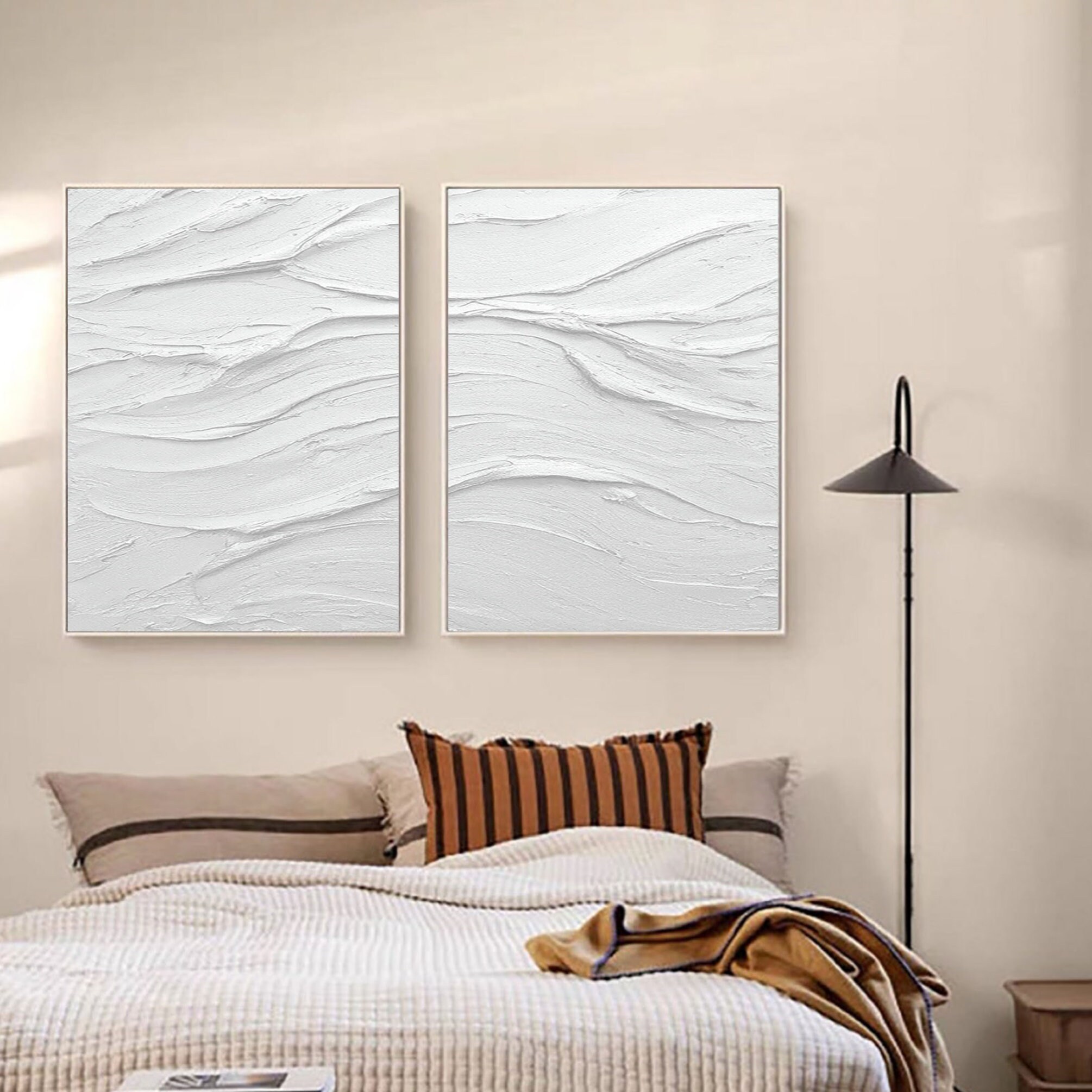 White Painting White 3D Textured Painting White Wall Painting Set of 2 ...