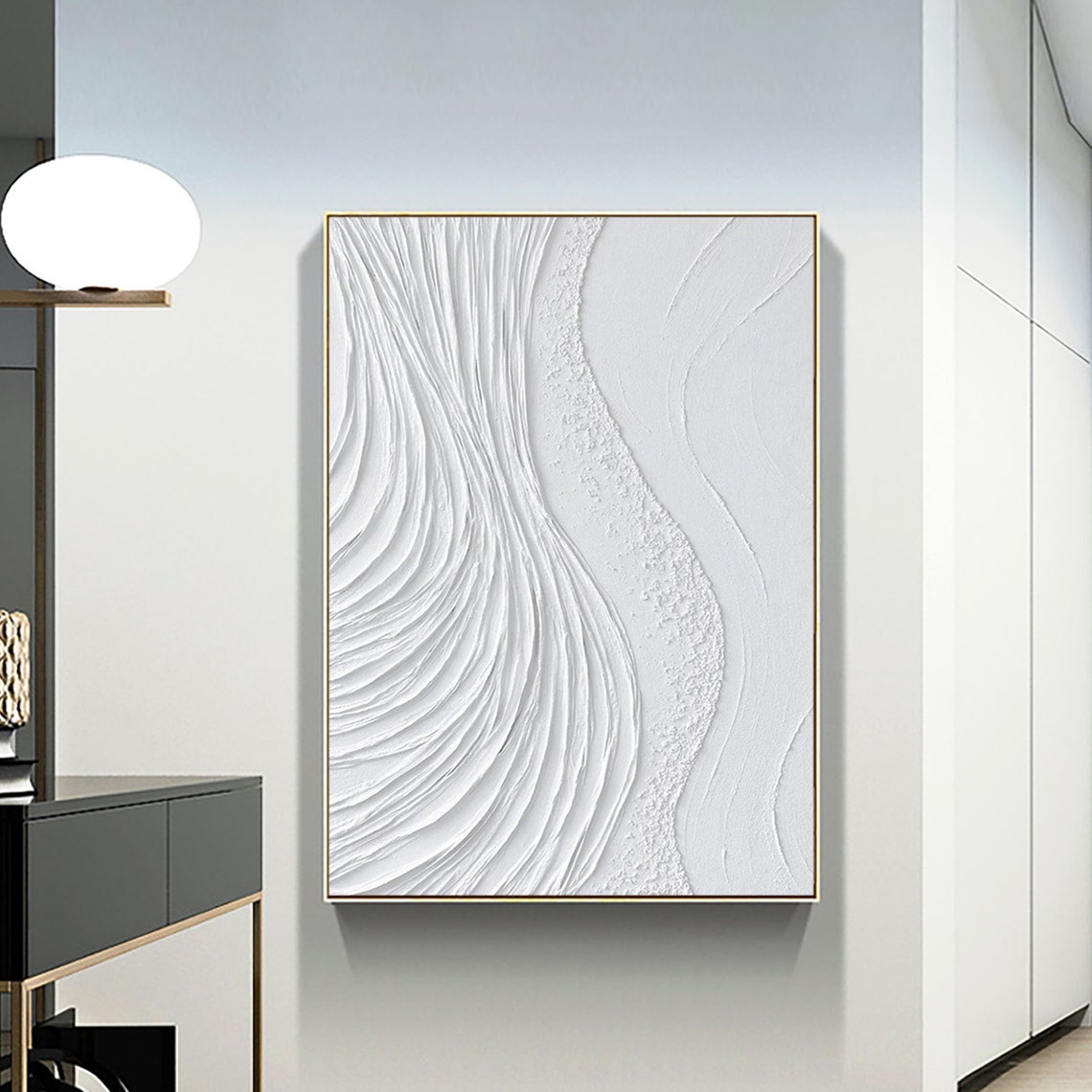 Large White Textured Painting 3D Minimalist White Textured Wall Art ...