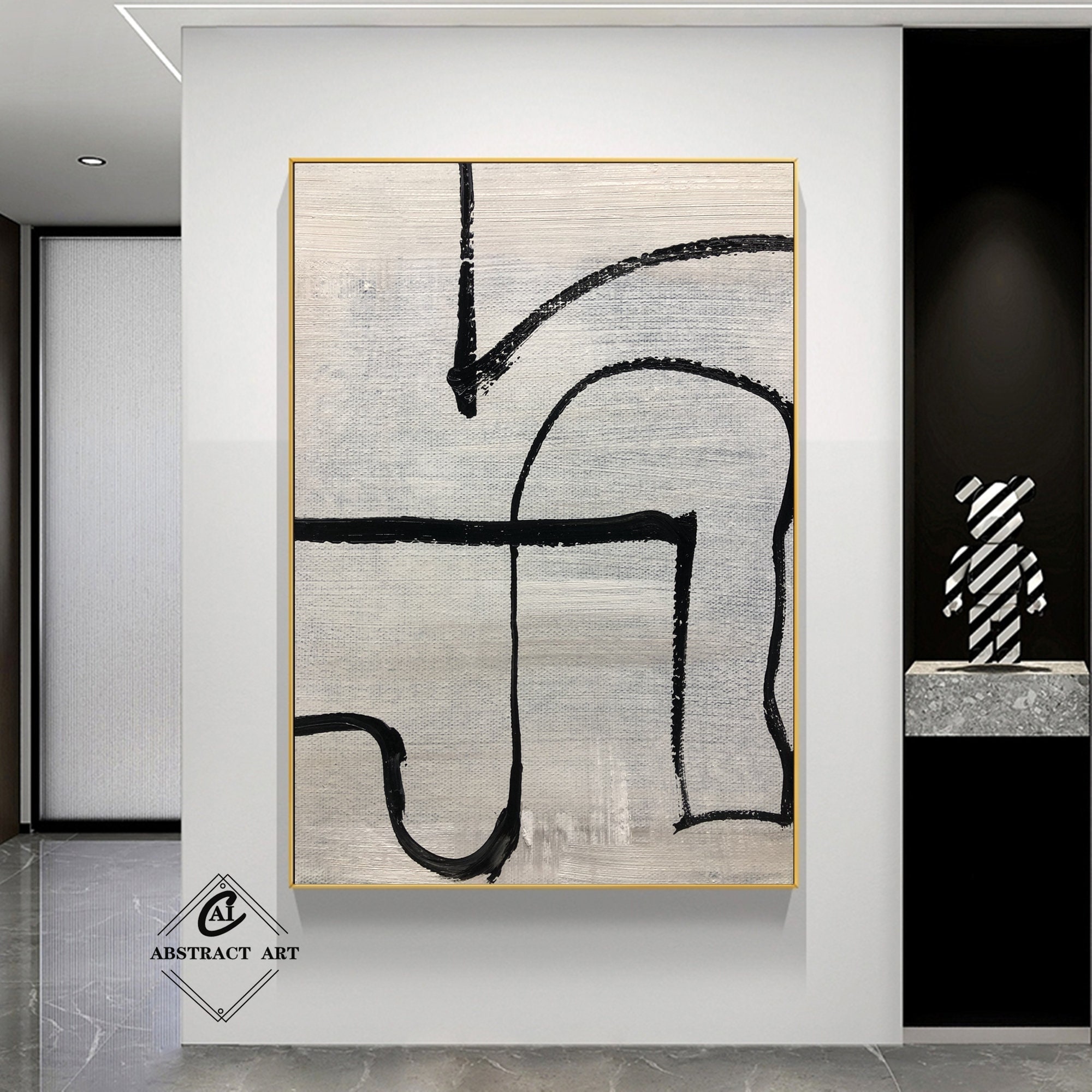 Black and White Painting Black and White Abstract Art Black - Etsy